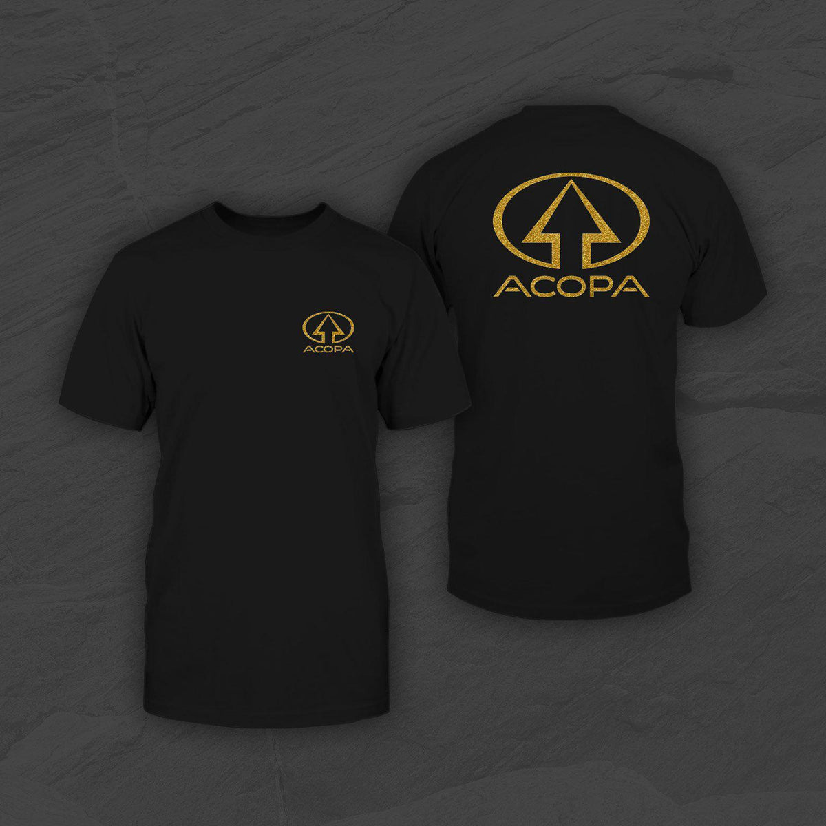 Acopa T-Shirt, Black, Gold Logo– Acopa Rock Climbing Shoes & Gear ...